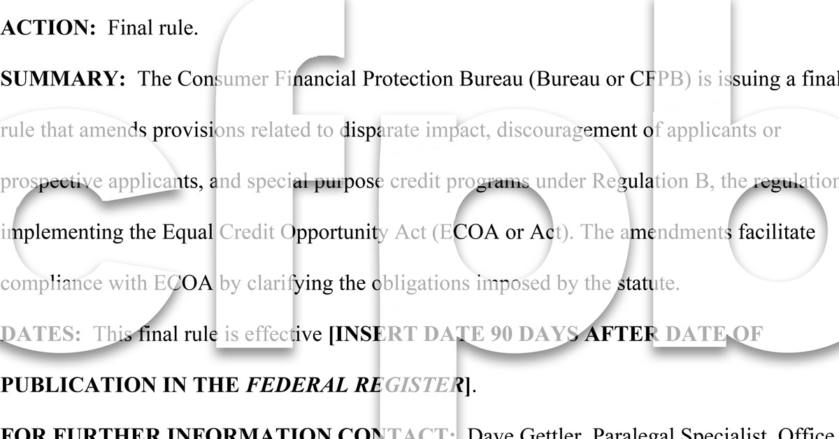 CFPB final rule unveiled, will ‘amend provisions related to disparate ...